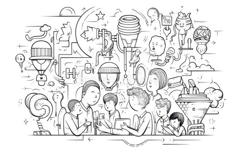 Various Character Doodle Illustration of People Finding Creative Ideas ...