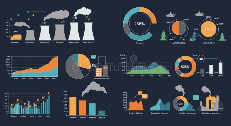 Various Charts and Graphs on a Dark Background, Illustrating Data with ...