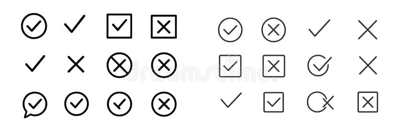 Various Check Marks and Cross Symbols in Different Styles Arranged in a ...