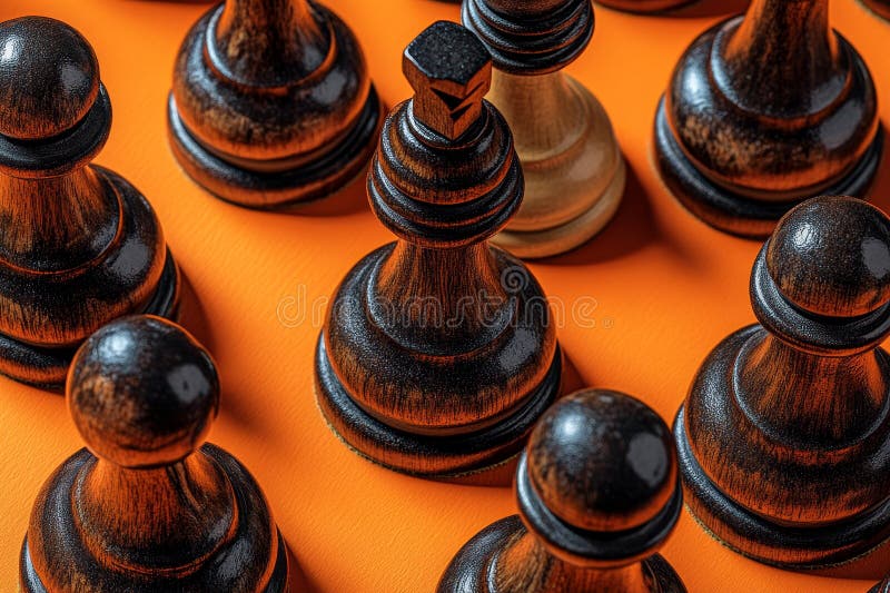 Various Chess Pieces are Displayed on an Orange-colored Background that ...