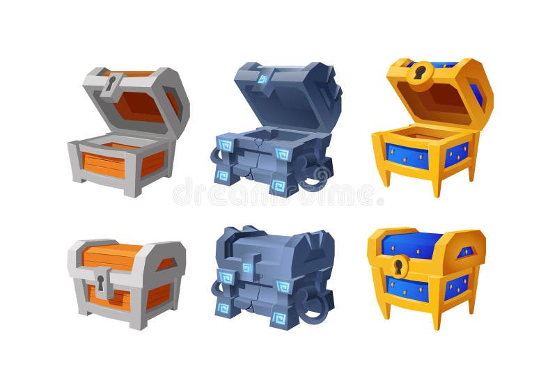 Various Chests for Game Design, Set of Vector Illustrations on White ...