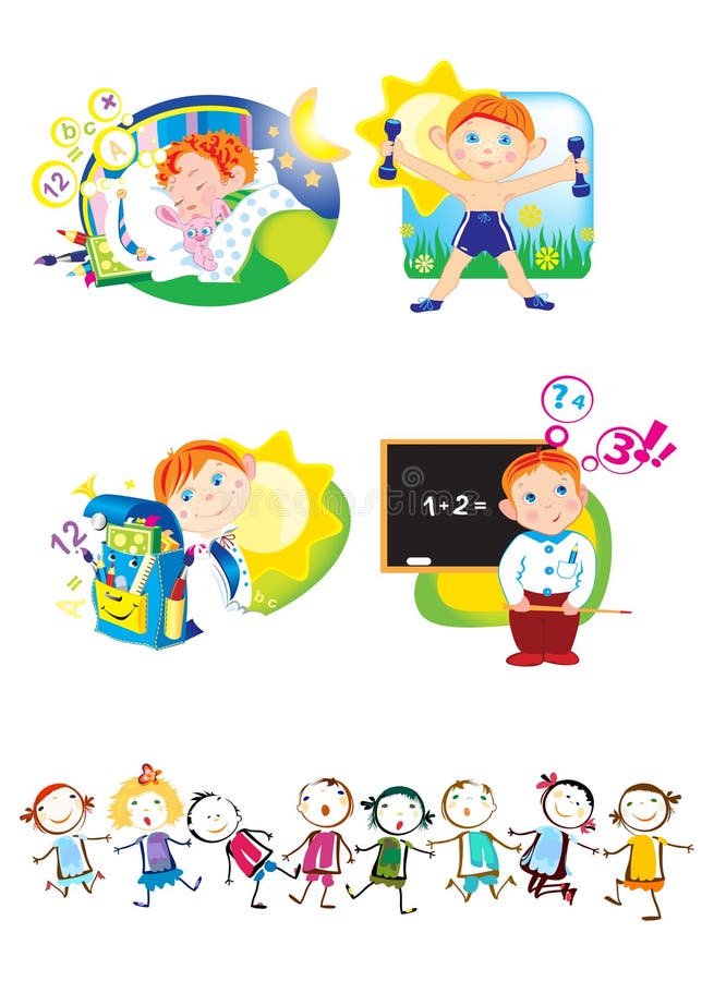 Various Children Activities Illustrations in a White Plain Background ...