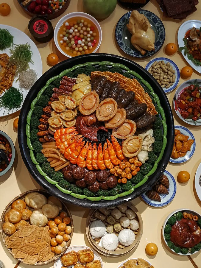 Various Chinese Food Served on the Table, Flat Lay Stock Image - Image ...