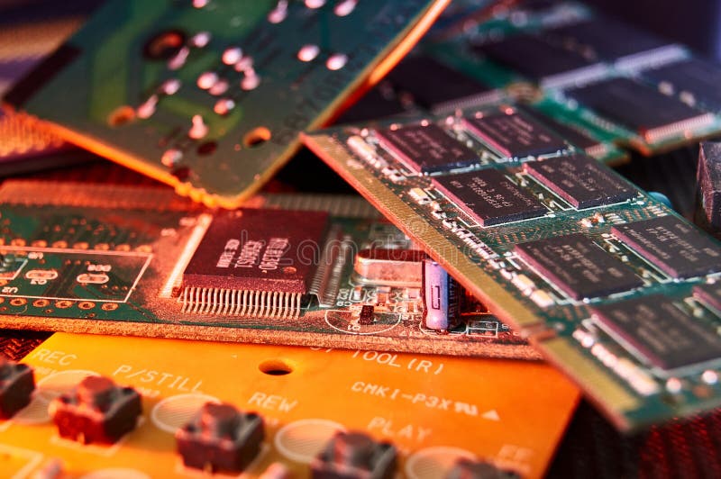 Various Chips, Digital Boards. Components of Technical Devices in ...
