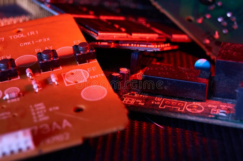 Boards and Components of Disassembled Old Mobile Phones with ...