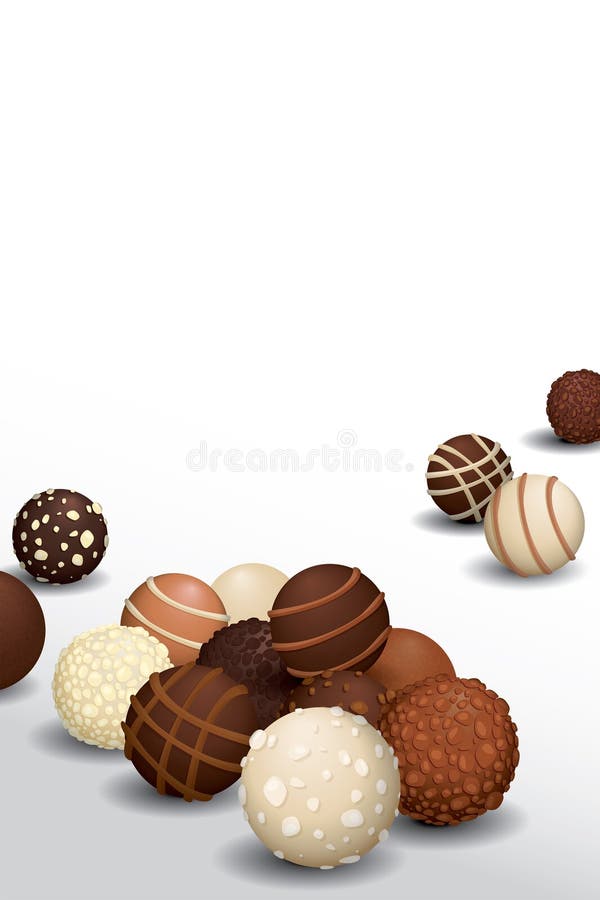 Various Chocolate Balls on White Vertical Background Stock Illustration - Illustration of piece ...