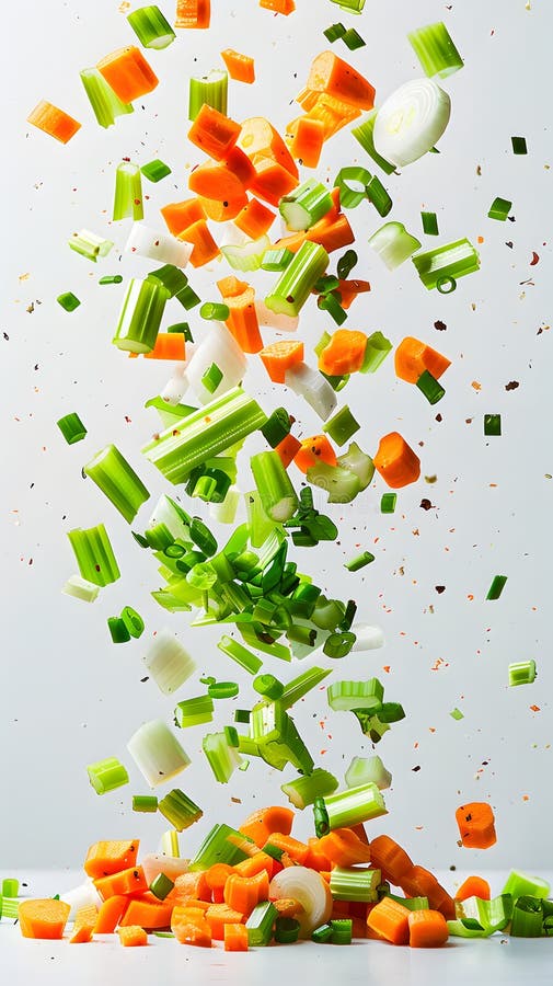 Chopped Vegetables Cascade into a Heaping Pile on the Table Stock Image ...