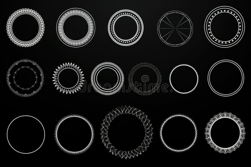 Various Circular Frames and Borders on a Black Background. Ideal for ...