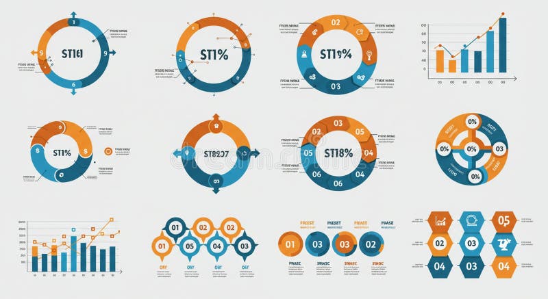 Various Circular and Hexagonal Infographics Featuring Percentages and ...