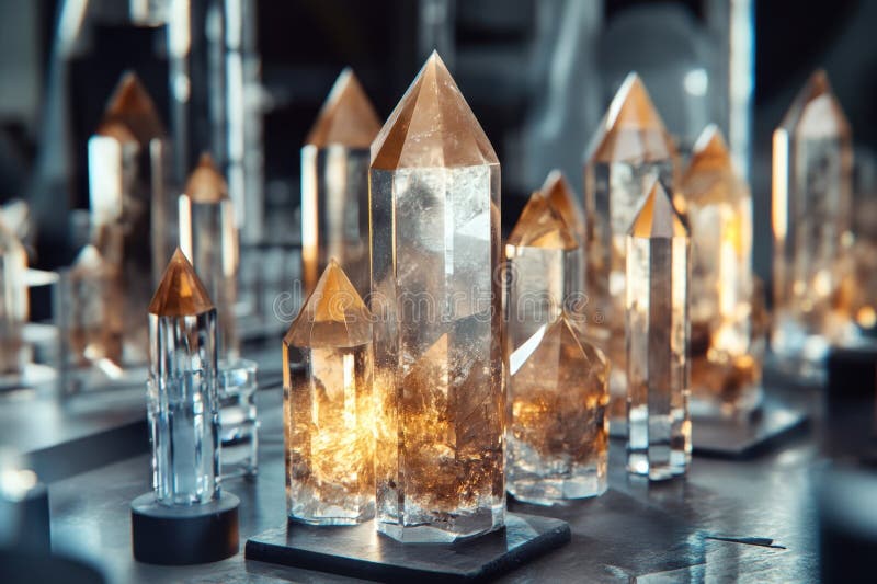 Beautiful Shiny Crystals Arranged on a Table with Glowing Light ...