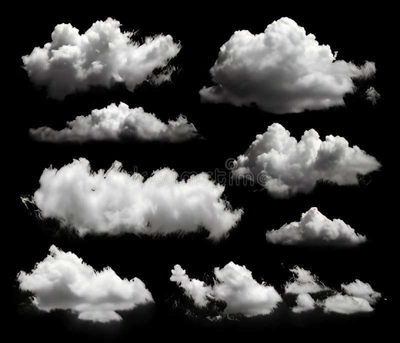 Various Cloud Formations Against a Black Background Creating Diverse ...