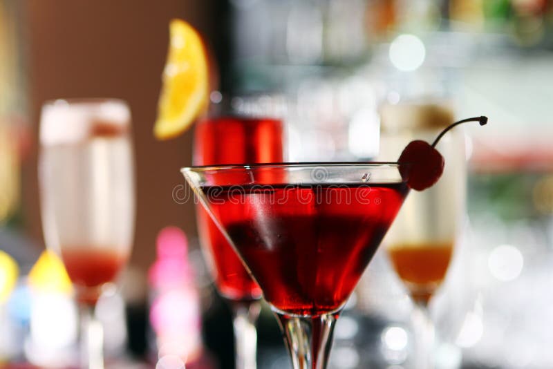 Various Cocktails on Bar Stage Stock Photo - Image of alcohol, fruit ...