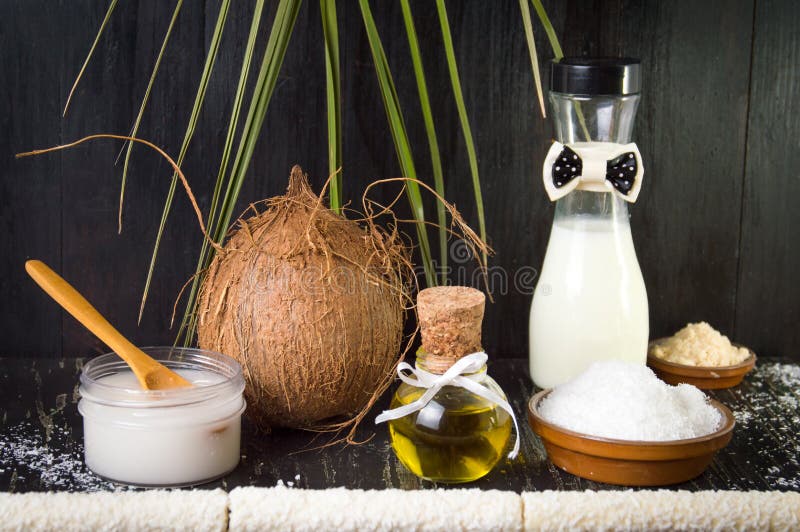 Various Coconut Products Black Background Stock Photos - Free & Royalty ...