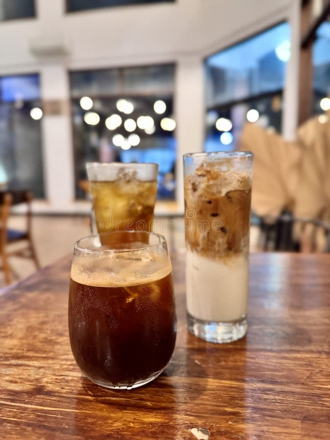 Various Coffee Drinks Served Stock Photo - Image of cube, iced: 347077258