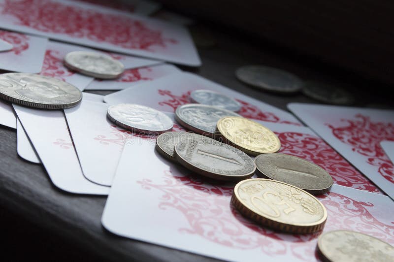 Various Coins and Playing Cards Stock Image - Image of penny, financial ...