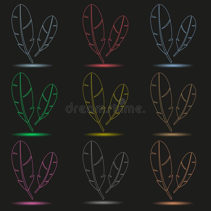 Various Color Outline Feathers Symbols with Shadow Eps10 Stock Vector ...