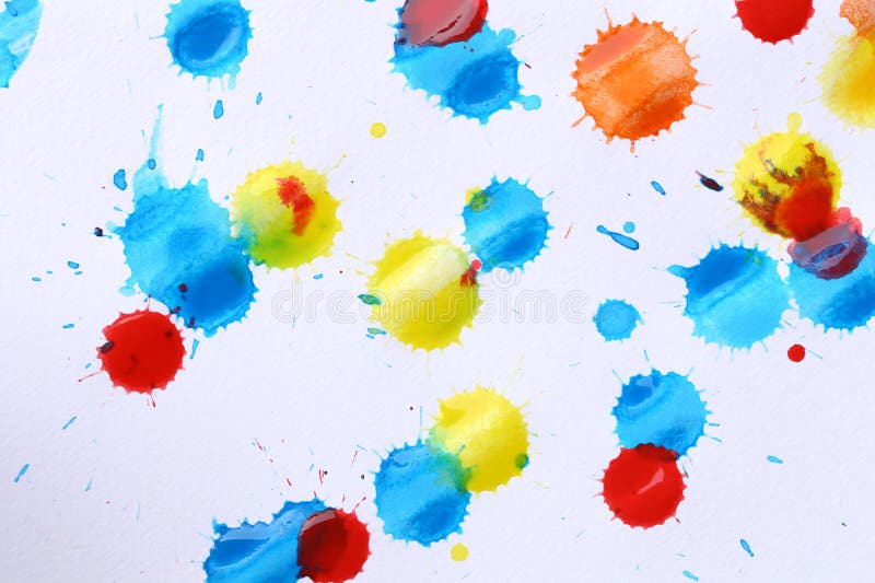 Various Color Paint Drops on Paper, Causing Dispersion of Color Stock ...