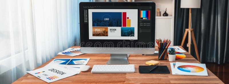 Various Color Palette Idea Display on Computer Screen. Scrutinize Stock ...