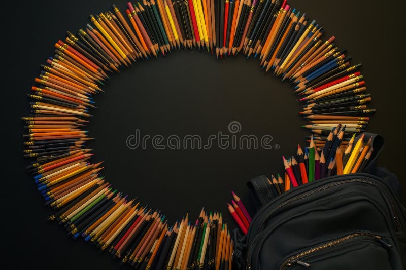 Various Color Pencils Arranged in a Circular Shape with an Open ...