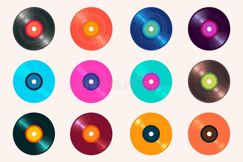 Various Color Vinyl Records Set Vector Flat Isolated Vector Style ...