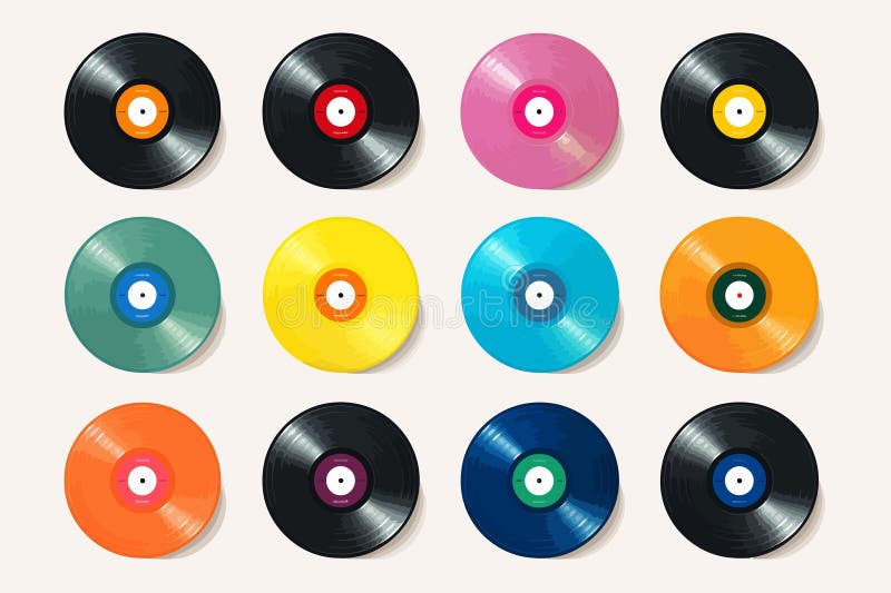 Various Color Vinyl Records Set Vector Flat Isolated Vector Style ...