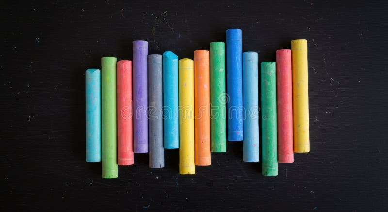 Various Colored Chalk Sticks Arranged on a Black Surface, Perfect for ...