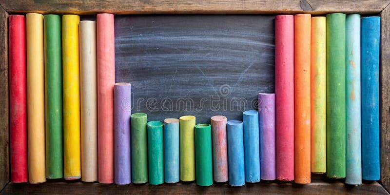 Various Colored Chalks Resting on a Chalkboard AI Generative Stock ...