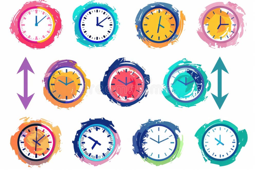 Various Colored Clocks on a Plain White Surface. Perfect for Time ...