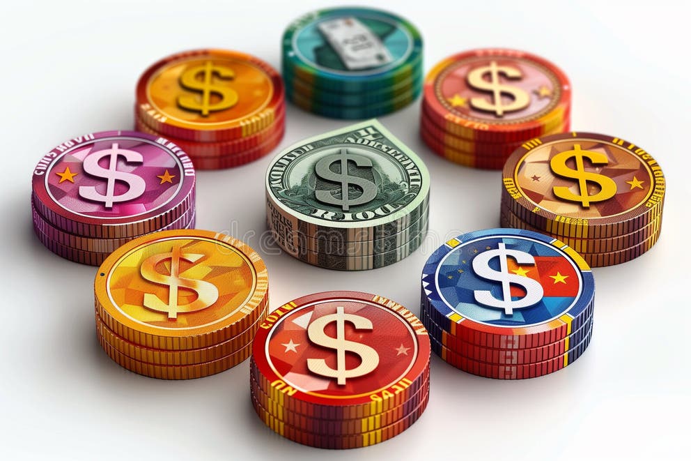 Various Colored Coins Stacked on Top of Each Other in a Random Pattern ...