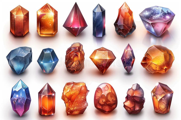 Various Colored Crystals Arranged on a Plain White Surface Stock Photo ...