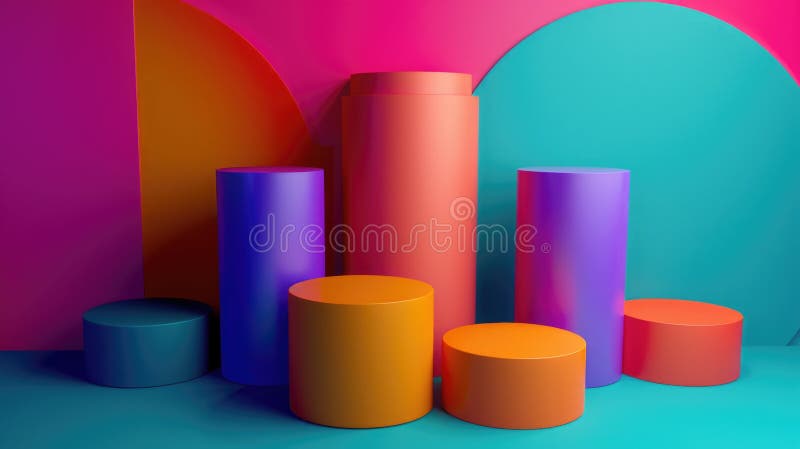 Various Colored Cylinders on a Vibrant Blue Background. Ideal for ...