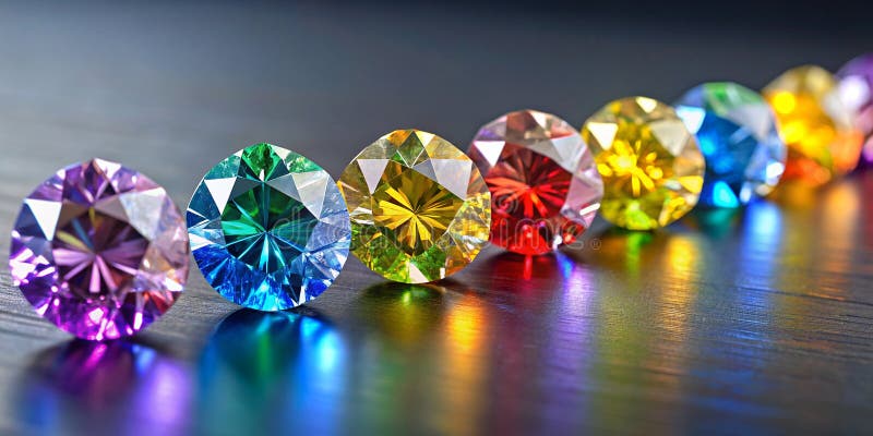 Various Colored Diamonds Neatly Arranged in a Row on a Table AI-Created ...