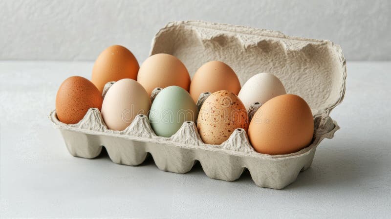 Various Colored Eggs Arranged in a Carton on a Light Background during ...