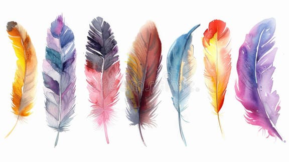 Various Colored Feathers Displayed on a Clean White Backdrop. Ideal for ...
