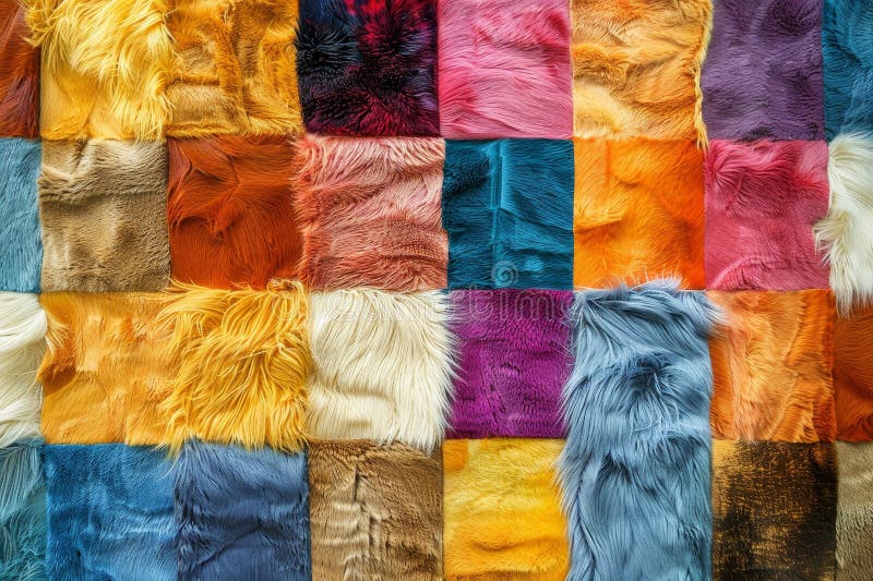 Various Colored Furs Arranged in a Patchwork Style on a Wall, Furry ...