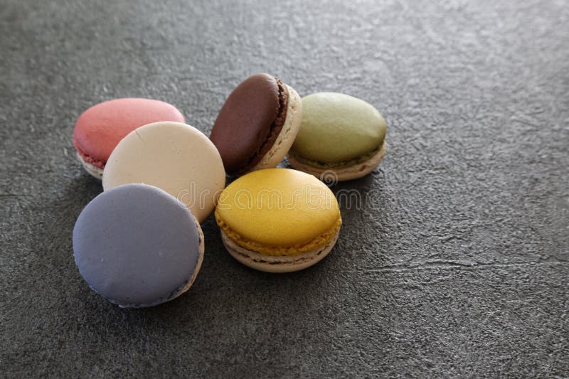 Various Colored Macaroons Isolated on a Gray Background Stock Image ...