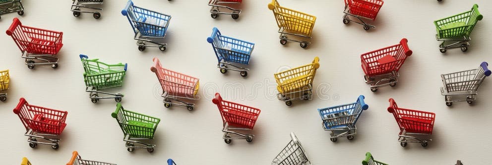 Various Colored Mini Carts on White Wall Background Stock Illustration ...