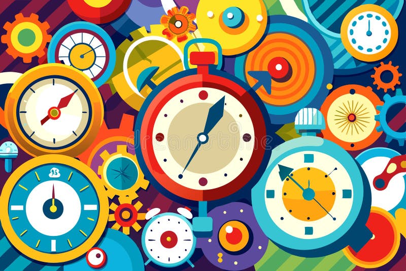 Various Colored Painted Clock Dials with Hands Stock Illustration ...