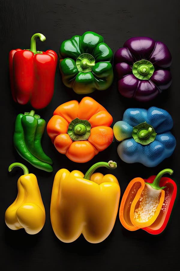 Various Colored Peppers Illustration Design Art. Stock Illustration ...