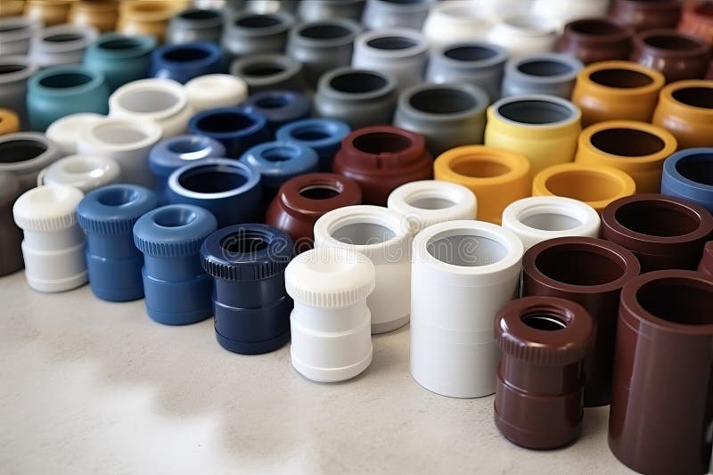Various Colored Plastic Pipes and Fittings Arranged Neatly on a ...