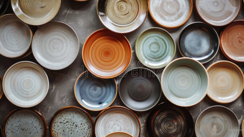 Various Colored Plates Arranged on a Table, Suitable for Kitchen or ...