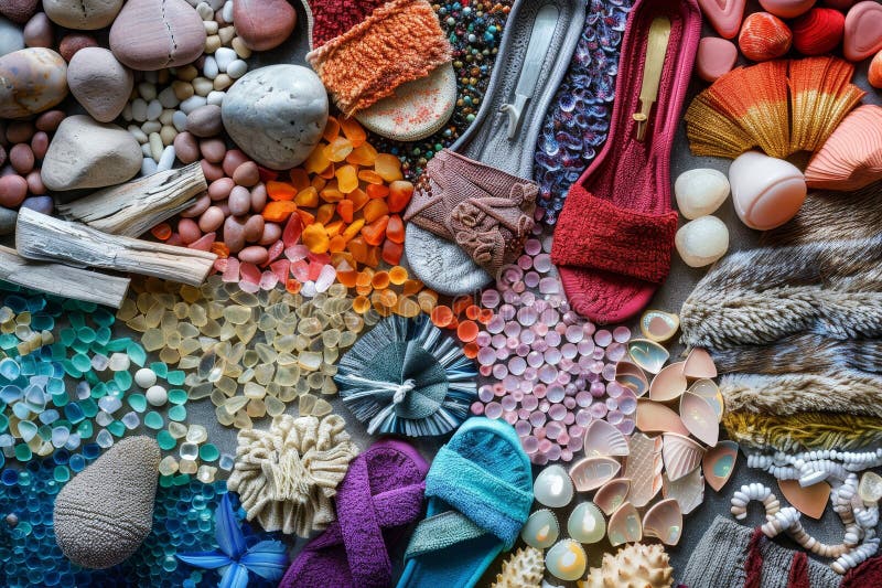 Various Colored Rocks and Shells Arranged in a Mosaic Pattern, a Mosaic ...