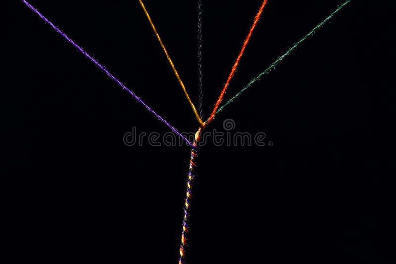 5 Various Colored Threads Which are Twisted into a Single Thick Multi ...