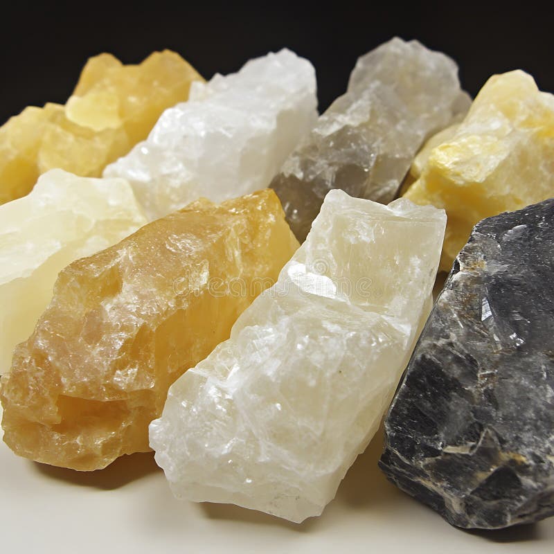 Various Colored Translucent Rocks Displayed on a Neutral Background ...
