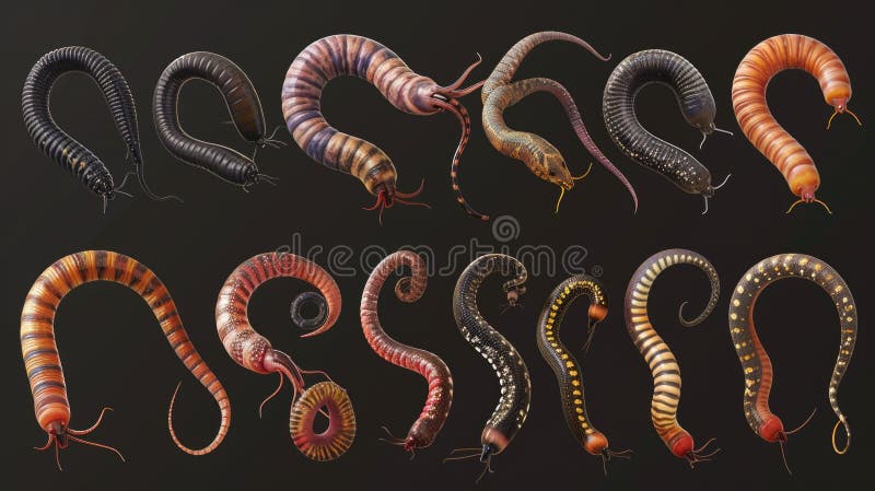 Various Colored Worms on a Dark Backdrop. Suitable for Nature or ...