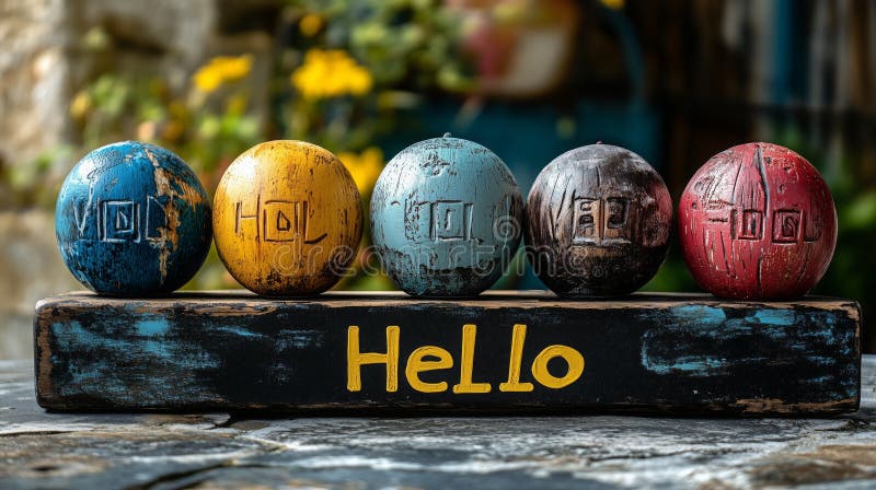Various Colorful Balls Showing the Word Hello in Different Languages ...