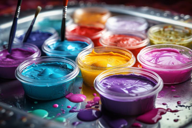 Various Colorful Cans of Paint for Creativity Stock Photo - Image of ...
