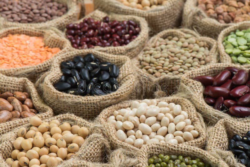 Various Dry Legumes in a Sack Cloth, Different Dry Legumes Stock Image ...