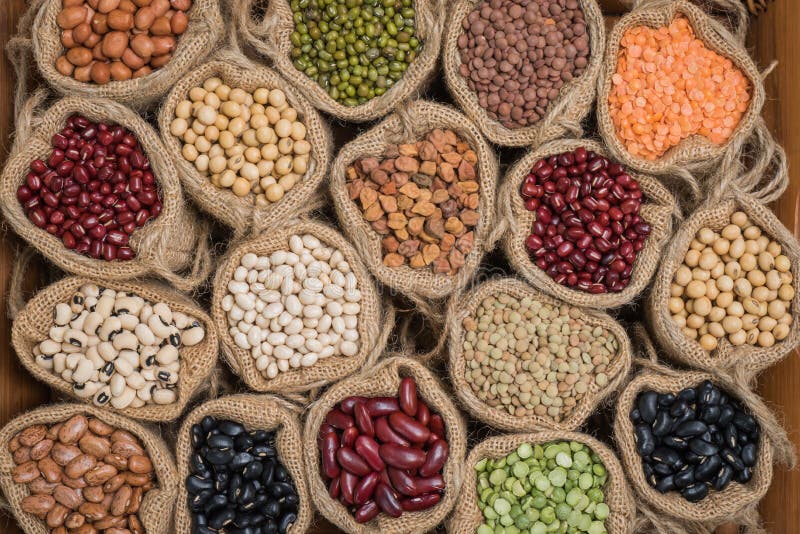 Various Dry Legumes in a Sack Cloth, Different Dry Legumes Stock Image ...