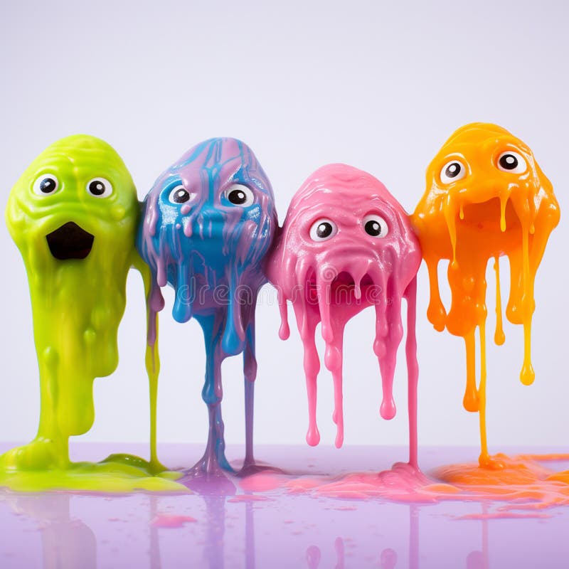 Various Colorful Dripped Slime Figures Forming Creative Shapes ...